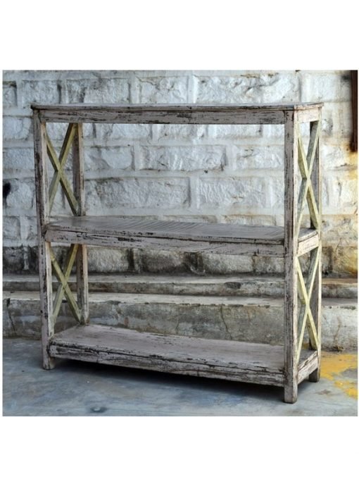 Old White Distress Open Display Rack Furniture
