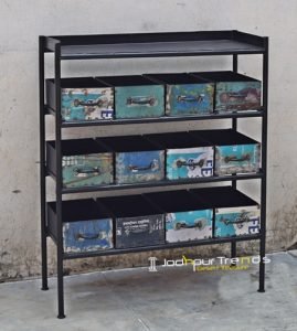 Old Metal Recycled Open Storage Cabinet