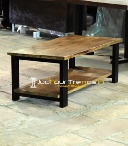 Simple MS Pipe Design Solid Wood Center Table from Jodhpur India
